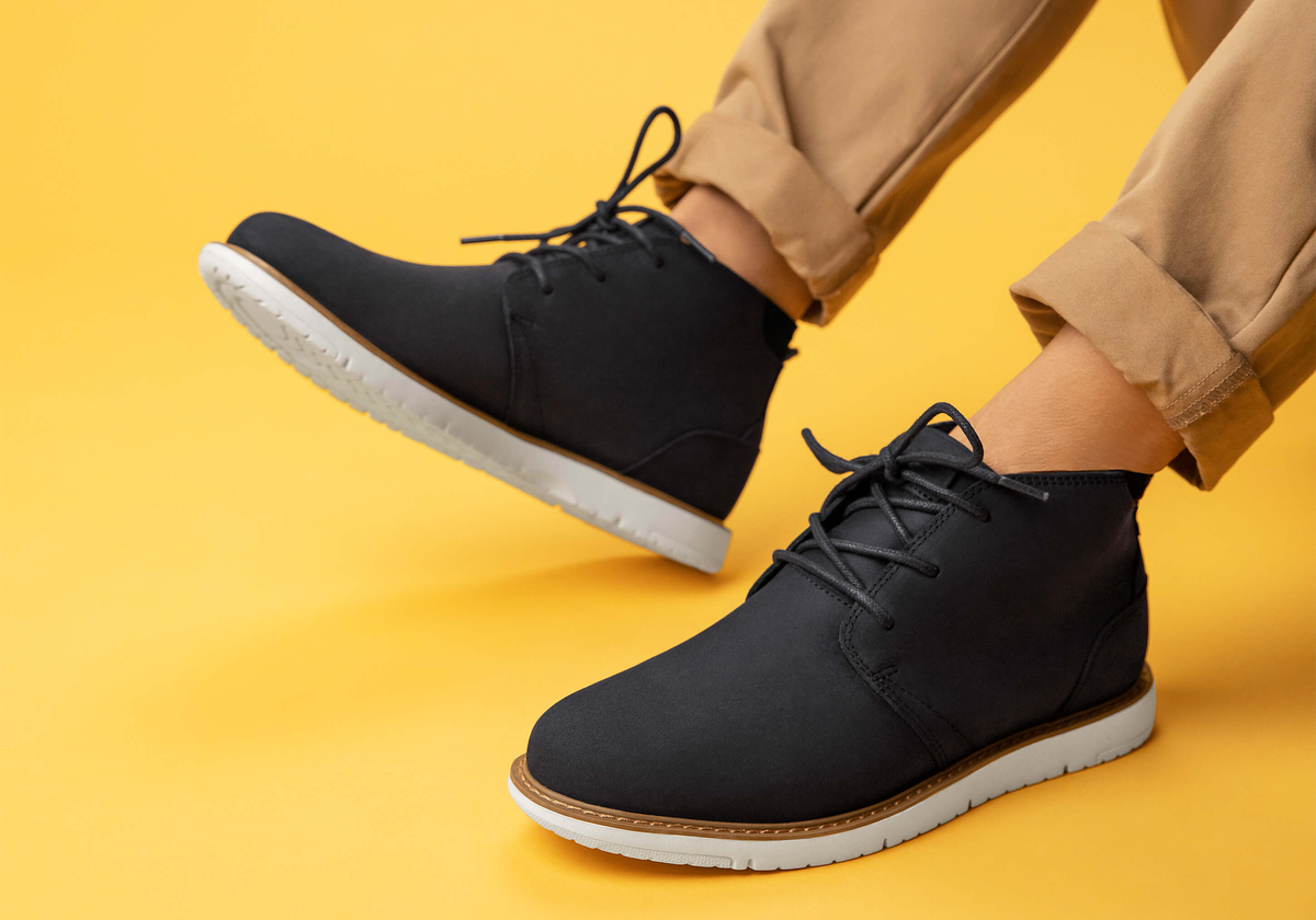 Navi Chukka Boot - Water Resistant Black Leather – TOMS Australia