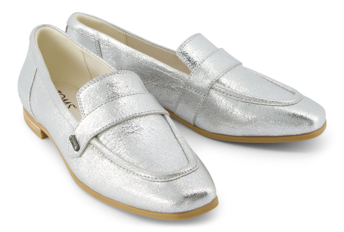 Lynette Loafer - Silver Crinkle Metallic Leather – TOMS Australia