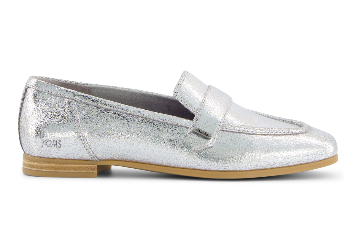 Lynette Loafer - Silver Crinkle Metallic Leather – TOMS Australia